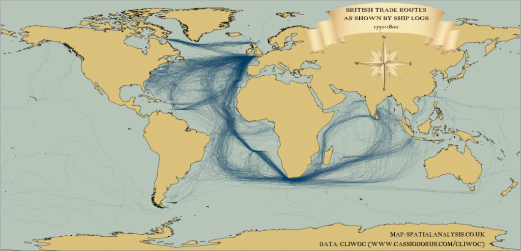 British, Spanish and Dutch Shipping Route 1750-1800: Maps ...
